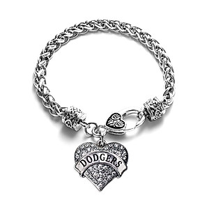 Inspired Silver - Dodgers Braided Bracelet for Women - Silver Pave Heart Charm Bracelet with Cubic Zirconia Jewelry