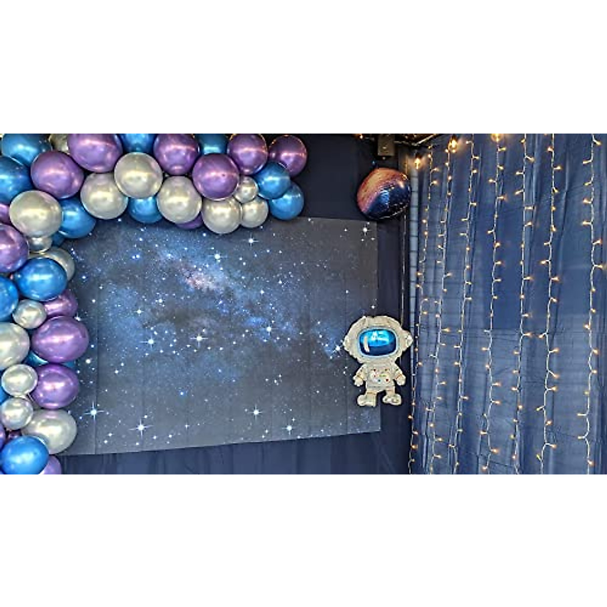 Avezano Starry Night Sky Backdrop Outer Space Galaxy Birthday Background Universe Nebula Stars Theme Party Decorations for Boy Kids First Birthday Banner Photo Booth Props(7x5ft)