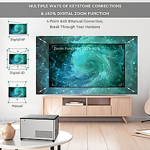 Projector with 5G WiFi and Bluetooth, Movie Projectors 4K 1080P HD10000L / 350 ANSI lumi Portable Outdoor Projectors Home Theater Projector Compatible with TV Stick, Phone, Computer