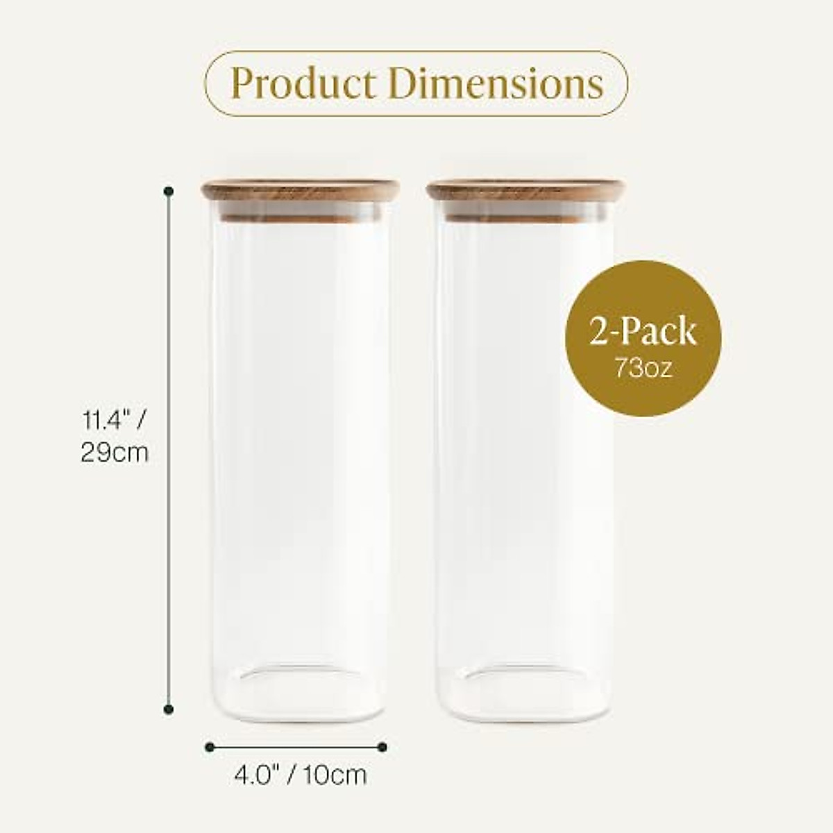 Bloom & Breeze Airtight Glass Pasta Containers for Pantry, Spaghetti Container, Glass Cereal Containers Storage, Rice Dispenser, Square Glass Storage Acacia Lids, Pack of 2, 73oz