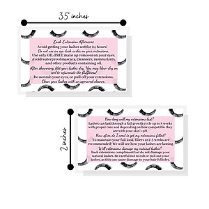 Lash Extension Aftercare Cards | 50 Pack | Eyelash Extension Supplies | Lash Print & Pink Design | Size 3.5 x 2" inches | After Care (2-3 Week Fillers)