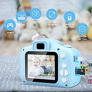 Looffy Kids Camera,Children Digital Cameras with 2 Inch IPS Screen and 32GB SD Card,HD Digital Video Cameras for Toddler, Best Birthday Gift for 3-10 Years Girls Boys (Bule)
