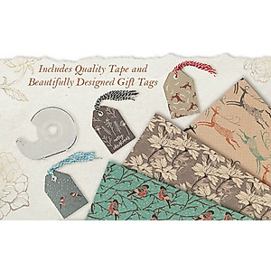 K-Kraft Elegant Christmas Wrapping Paper (Snow Birds-Deer-Ice Flowers/Printed Brown Kraft) 30" x15 Feet, 112.5 Square Feet Total with Tape and Tags