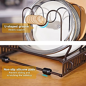 Tomorotec 7+ Pot and Pan Organizer for Cabinet Lid Holder Expandable, Cabinet Pot Lid Storage Rack Organizer for Frying Pan Kitchen(Bronze)