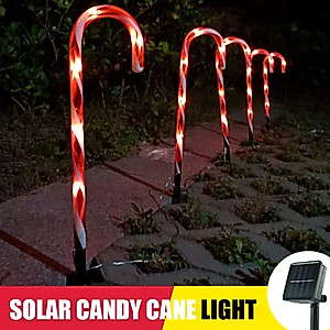 Christmas Candy Cane Lights,10 Pcs Candy Cane Solar Led Lights， Garden Path Decorations Solar Outdoor Light Suitable， for Home New Year and Christmas Decor