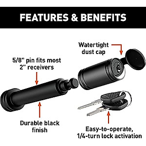 American Flag Metal Trailer Hitch Cover for 2 inch Receivers（with 5/8-Inch Pin Diameter Trailer Hitch Lock ）