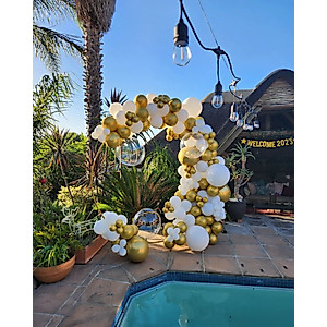 KBZVNAF White Gold Balloons Garland Kit - 100Pcs White Metallic Gold and Gold Confetti Latex Balloons Arch for Wedding Baby Shower Engagement Birthday Party Decorations