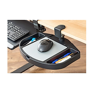Stand Up Desk Store Clamp On 360 Degrees Swivel Out Mouse Tray with Storage for Desks and Tables Up to 1.5" Thick