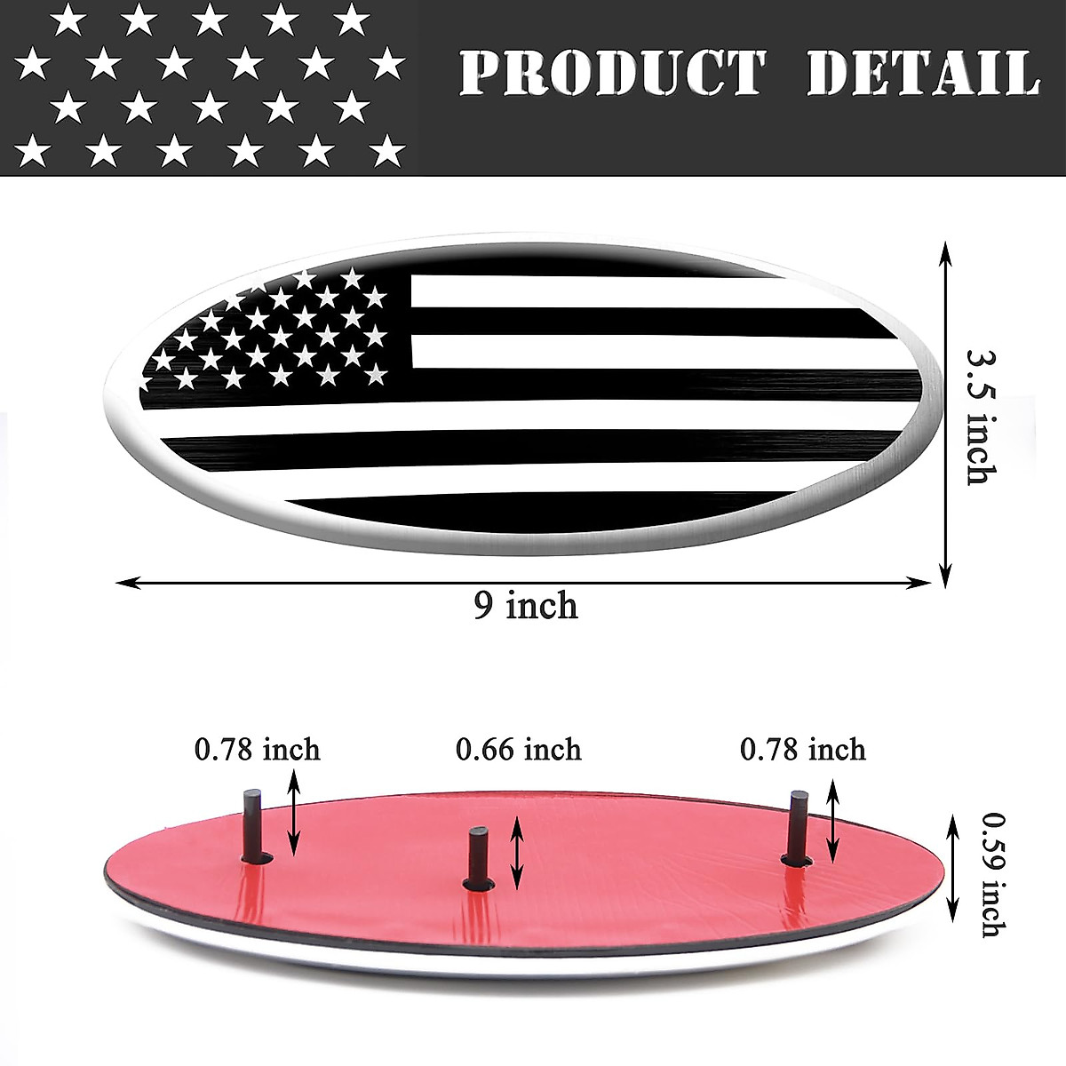 9 Inch Metal Replacement Emblem for Ford, American Flag Front Grille Emblem F150 Emblem Ford Tailgate Emblem Oval 9"X3.5" Fits for 04-14 F250 F350, 11-14 Edge, 11-16 Explorer, 06-11 Ranger (Grey)