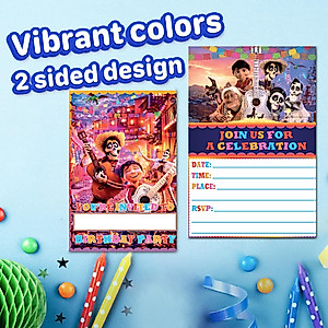 Set of 20 Coco -Themed Happy Birthday Invitation Cards & Envelopes - Lightweight (240g), Postcard Style Invites for the Perfect Party Pack