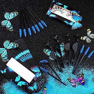 160 Pieces False Eyelash Kit, Include 30 Empty False Eyelash Storage Box, 30 Eyelash Tweezers Applicator Tool,100 Eyelash Brush Mascara Wands (Black Butterfly)