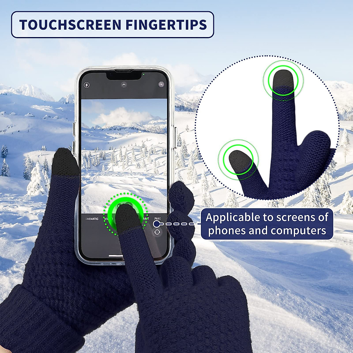 Omisy 4 Pairs Womens Gloves for Cold Weather, Christmas Gifts for Her Mom Wife Stockings Stuffers, Winter Warm Gloves with Touchscreen - Black, White, Upper cyan, Wine red