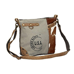 USA Stamp Upcycled Canvas and Hair-On Cowhide Leather Crossbody Bag