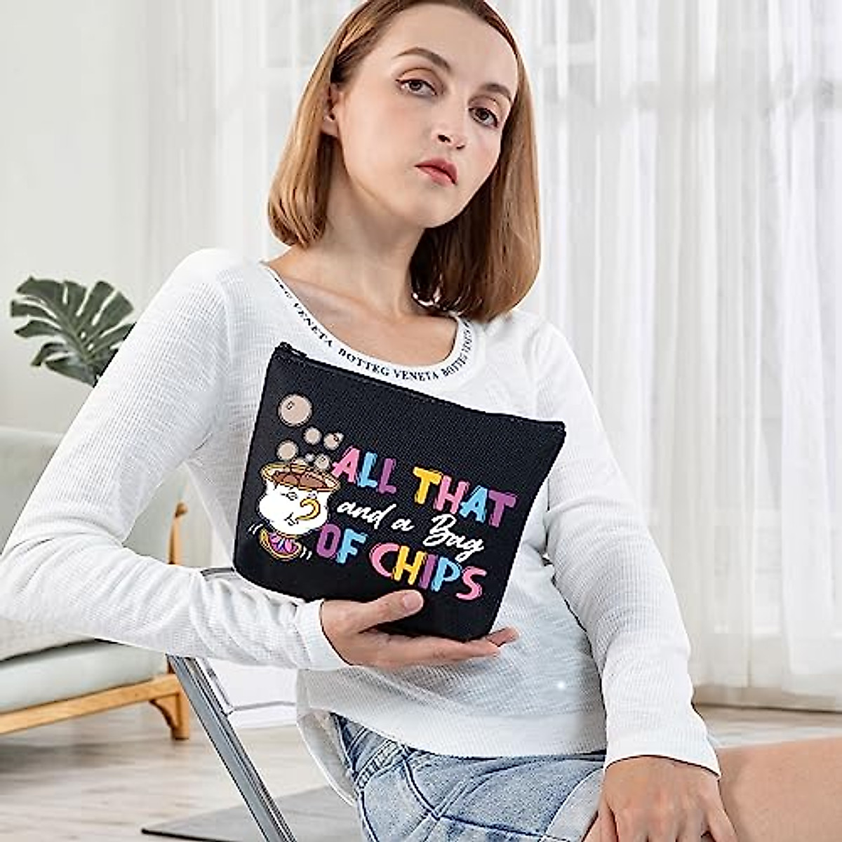 BWWKTOP Mrs. Potts And Chip Makeup Bag Beauty Beast Inspired Gifts All That And A Bag Of Chips Makeup Zipper Pouch Bag Chip Merchandise (Bag Of Chips BL)