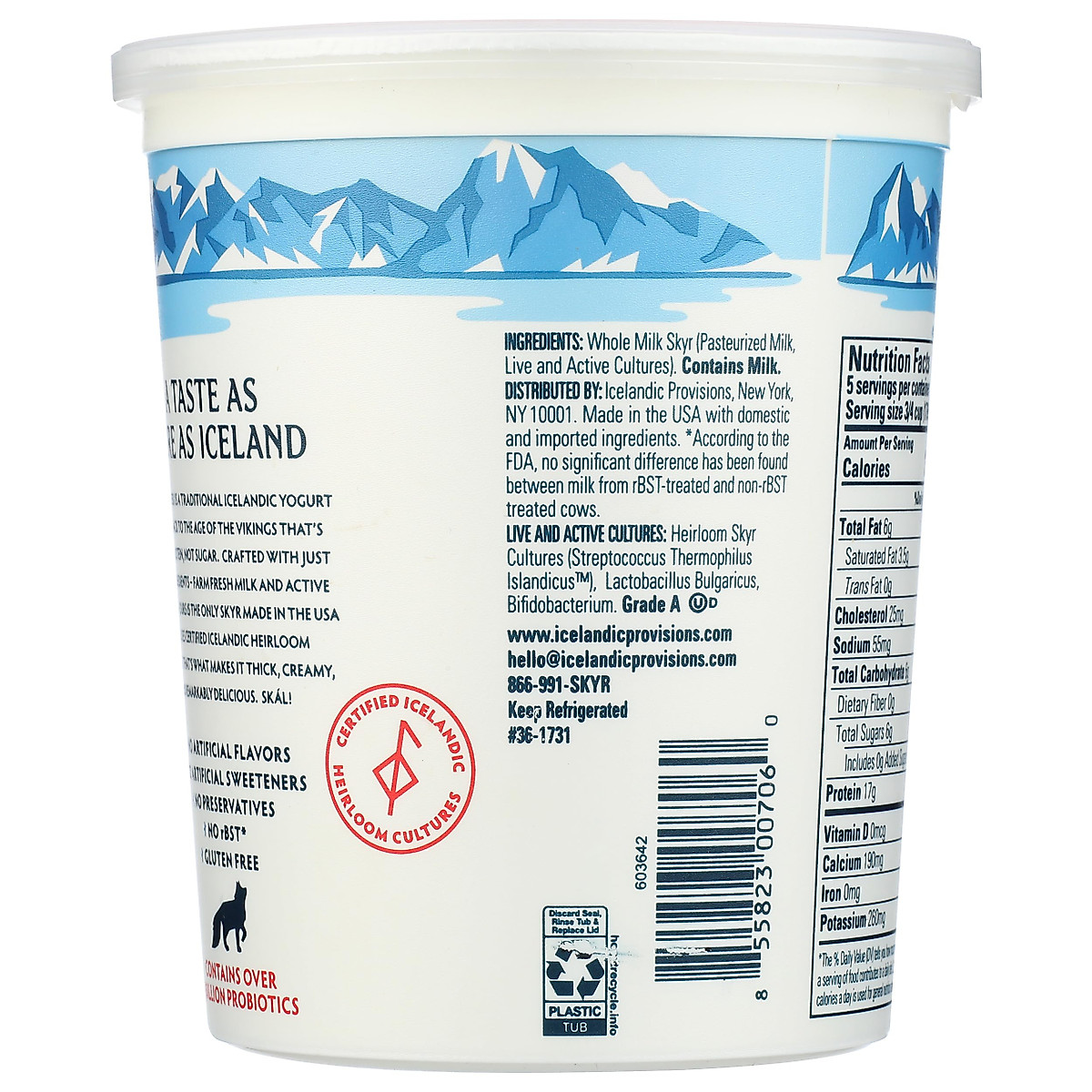 Icelandic Provisions 30 oz Traditional Skyr Yogurt, Whole Milk
