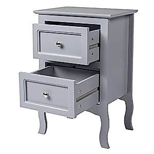 SoSo-BanTian1989 Pack of 2pcs Grey Finish Wood Nightstand with 2-Drawers, Bedside Cabinet Country Style Bedroom Furniture