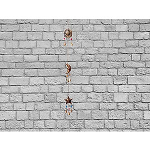 Mie Creations Sun Moon Star Face Wall Hanging Décor Chime Bells | Metal Cutouts Ornaments, Crescent Moon Phases Garland Art | Celestial, Earthy Decorations | Wicca Pagan Christmas Décor -Antique Gold