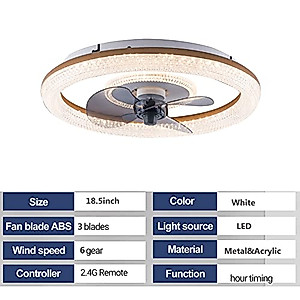 18.5inch Round Ceiling Fan with Lights,Modern Dimmable LED Low Profile Fan,6-Speed and Timing with Remote Control for Bedroom Living Room