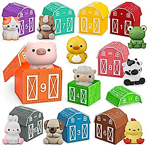 Learning Toys for Toddlers 1 2 3 Years Old, 20 Pcs Farm Animal Finger Puppets & Barn Toy for Kids, Montessori,Counting,Matching & Color Sorting Set, Christmas Birthday Gift for Baby Boys Girls