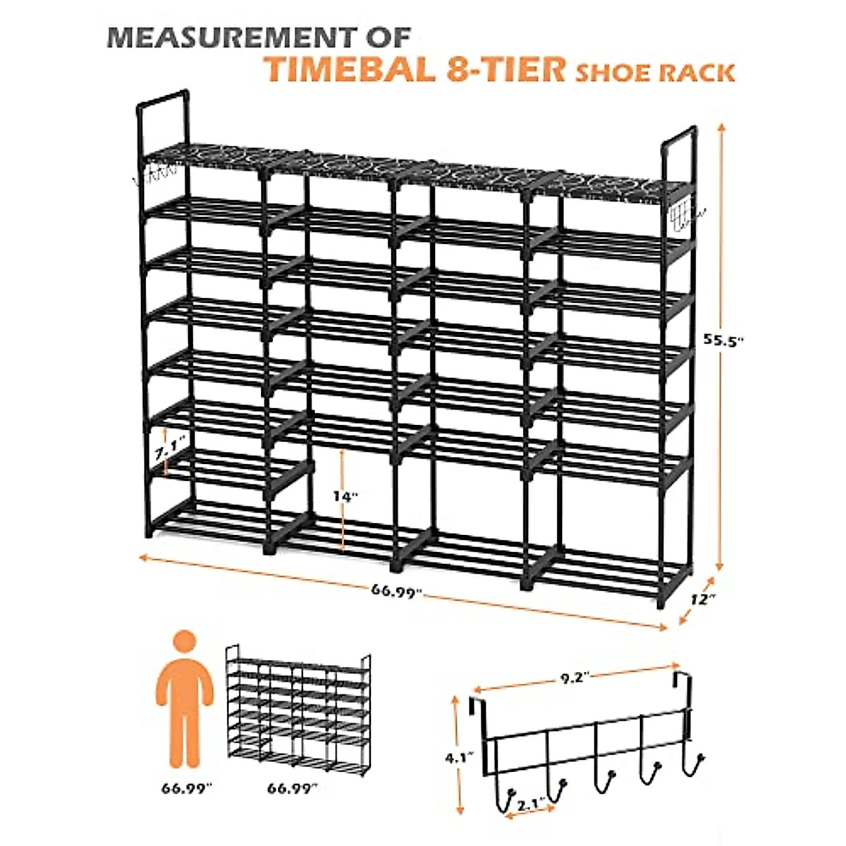 TIMEBAL 8 Tier Large Shoe Rack Organizer, 52-60 Pairs Shoe Storage, Vertical Free Standing Tall Shoe Rack for Entryway, Stackable Shoe Cabinet Shoe Rack Organizer for Closet Bedroom Hallway Garage