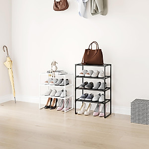 MUAHRCE 5-Tier Small Shoe Rack for Closet and Entryway, Narrow Shoe Shelf Organizer,Stackble Shoe Stand,Non-Woven Fabric Metal Free Standing Shoe Racks (White, 18" W x 9.9" D x 28.6" H)