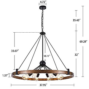 Wellmet Farmhouse Chandelier Diam 38'', Large Wagon Wheel Chandelier Wild West for Dining Room, Rustic Metal Finish with 8 Lights Sputnik Chandelier (Rust Color, Large)