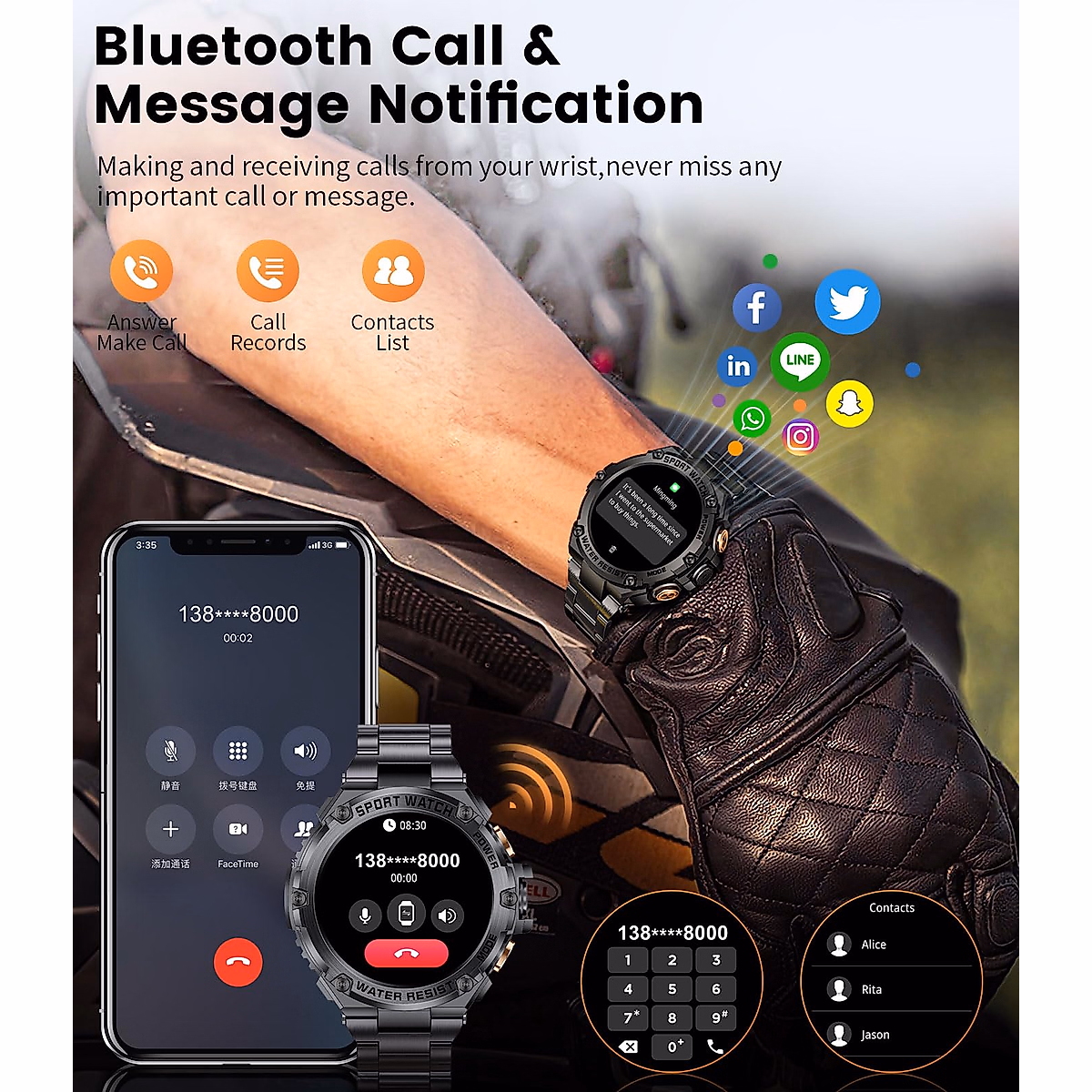 LIGE Military Smart Watches for Men with Call, 5ATM Waterproof 800mAh Extra-Large Battery Fitness Watch with Heart Rate/SpO2/Sleep Monitor, 1.5'' HD DIY Screen Smartwatch for Android iOS