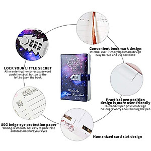 A5 PU Leather Diary with Lock Digital Password Notebook Locking Journal Writing Notebook with a Pen for Women and Girls Heart Shaped Stationery ,Purple