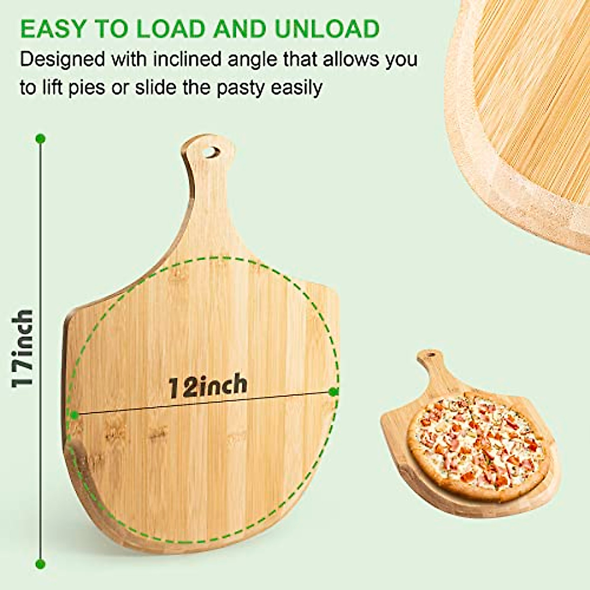 Pizza Peel, Premium Bamboo Pizza Spatula Paddle Cutting Board Handle (Baking Pizza, Bread, Cutting Fruit, Vegetables, Cheese)