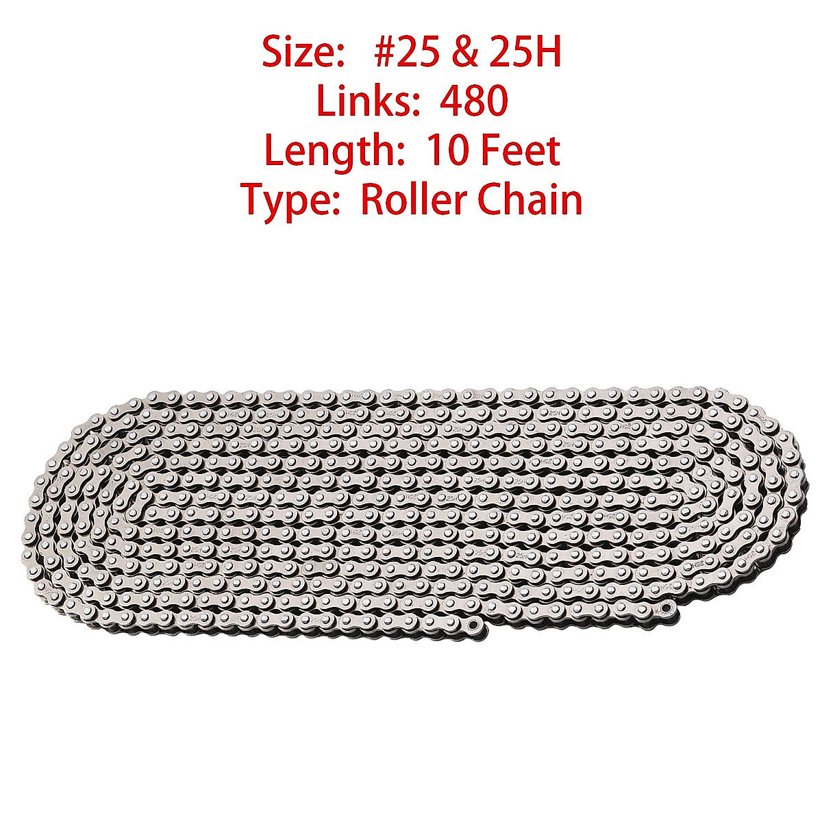 KAMIER 25H Roller Chain 10 Feet 480 Links Breaker for Razor MX350 MX500 MX650 SX500 RSF650 Dirt Bike E300 E200 E100 Electric Scooter ATV Quad Go Kart 47cc 49cc 2-Stroke Mini Pocket Rocket Bike Parts