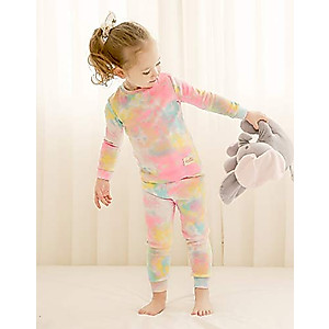 VAENAIT BABY Kids Junior 100% Cotton Sleepwear Pajamas 2pcs Set Tiedye-Rainbowneonpink-249 L