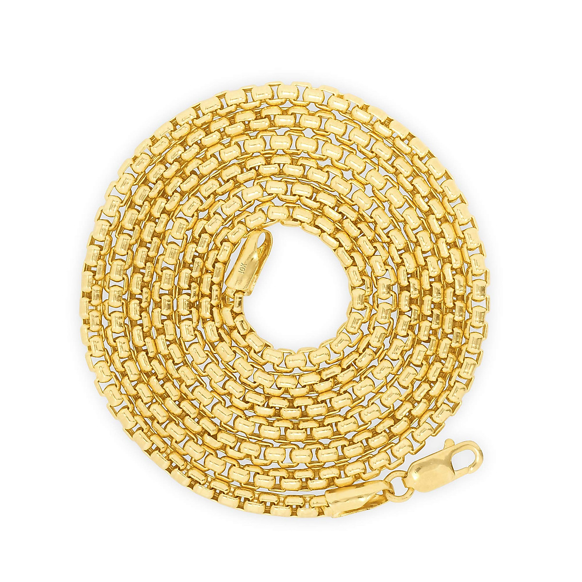 Nuragold 10k Yellow Gold 2.5mm Round Box Chain Venetian Link Pendant Necklace, Mens Womens Jewelry 16" 18" 20" 22" 24" 26" 28" 30"