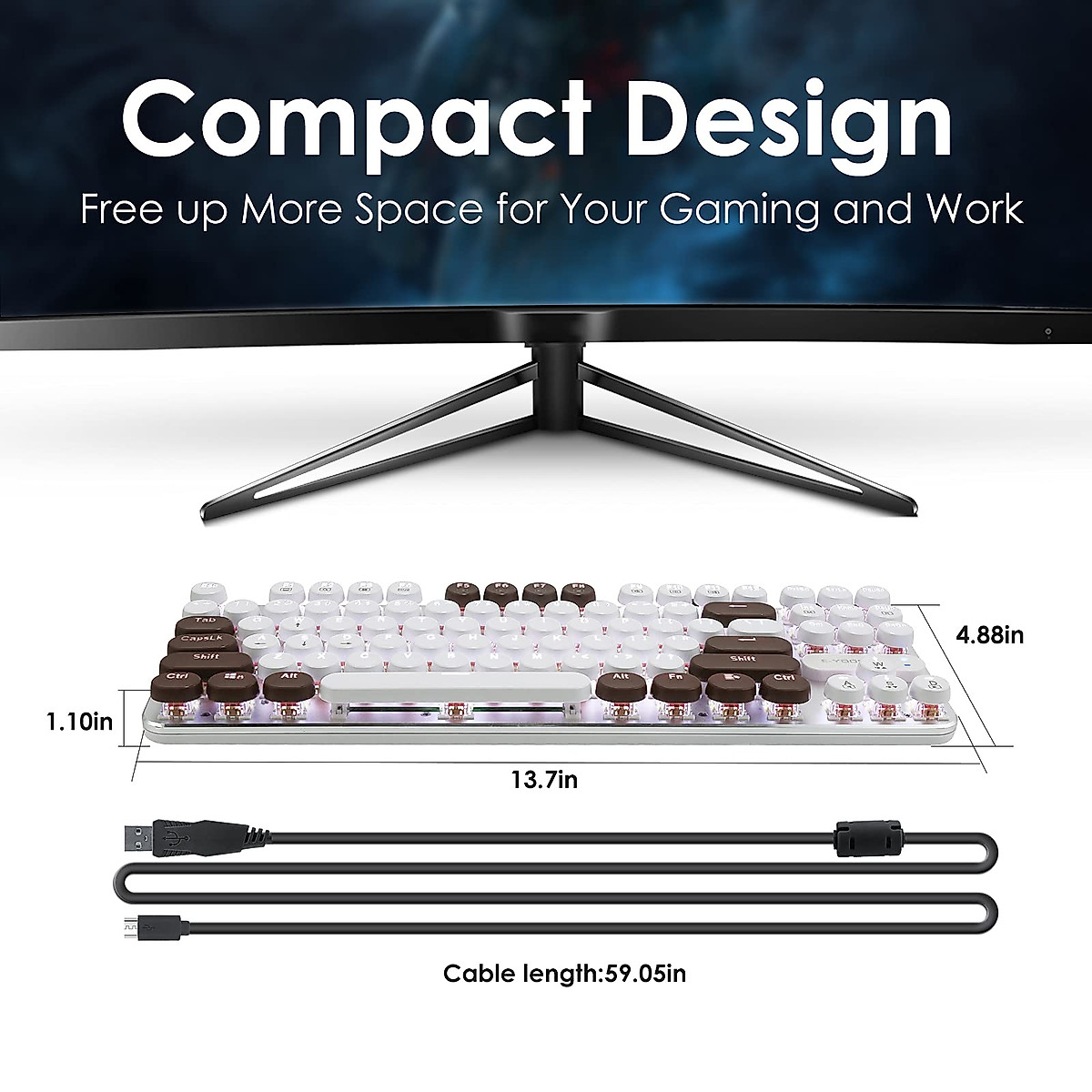 Z-66 Mechanical Gaming Keyboard, Rainbow LED Backlit, Fashionable PBT Keycaps, TKL 87Keys for Windows PC Gamer and Office (Red Switch)