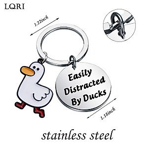 LQRI Duck Gift Duck Lover Gift Easily Distracted By Ducks Keychain Duck Jewelry Duck Gifts Pet Duck Owner Gift(SILVER)