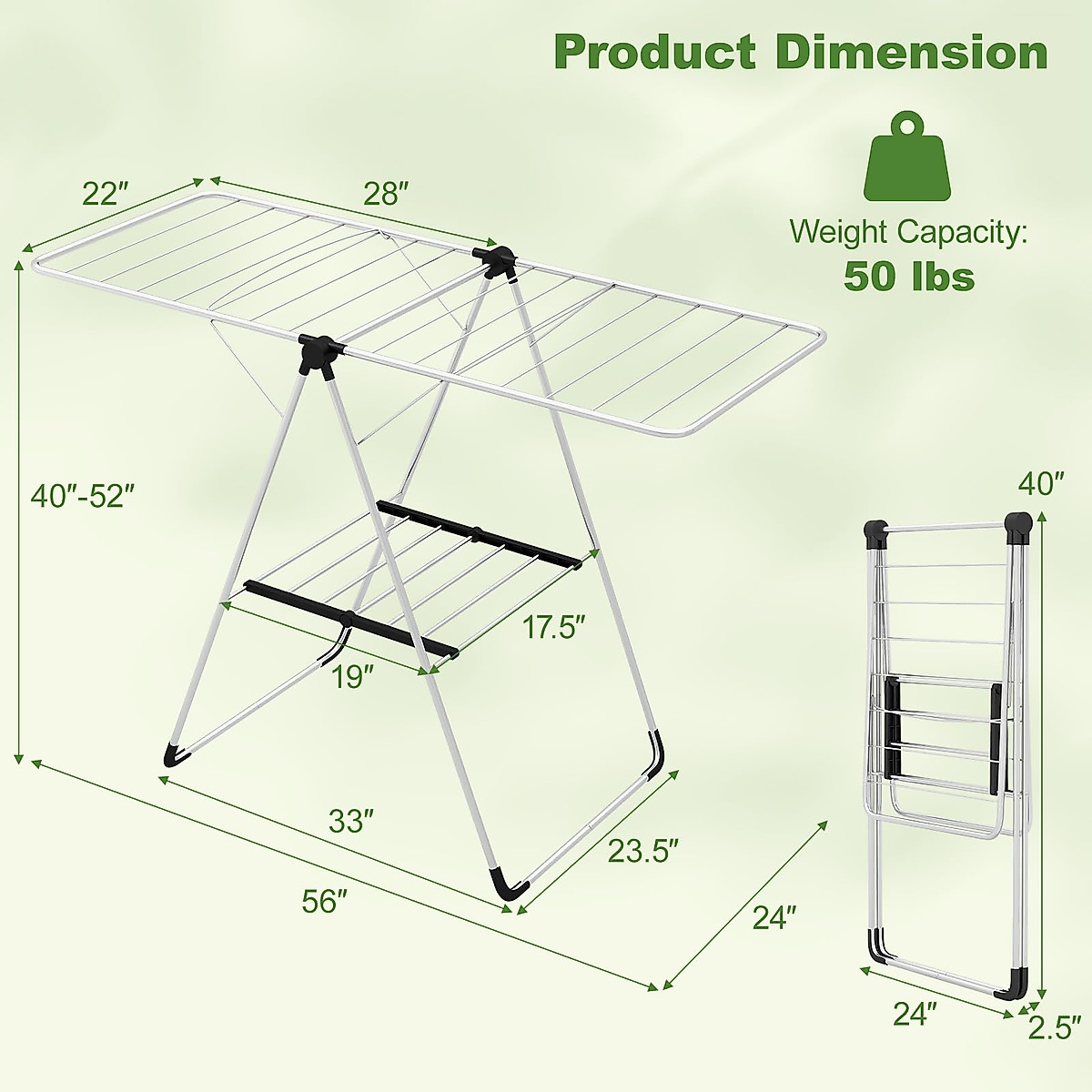 Giantex Clothes Drying Rack, 2-Layer Aluminum Foldable Laundry Drying Rack with 2-Level Adjustable Height, Anti-slip Foot Pad, Space Saving Freestanding Collapsible Laundry Drying Rack