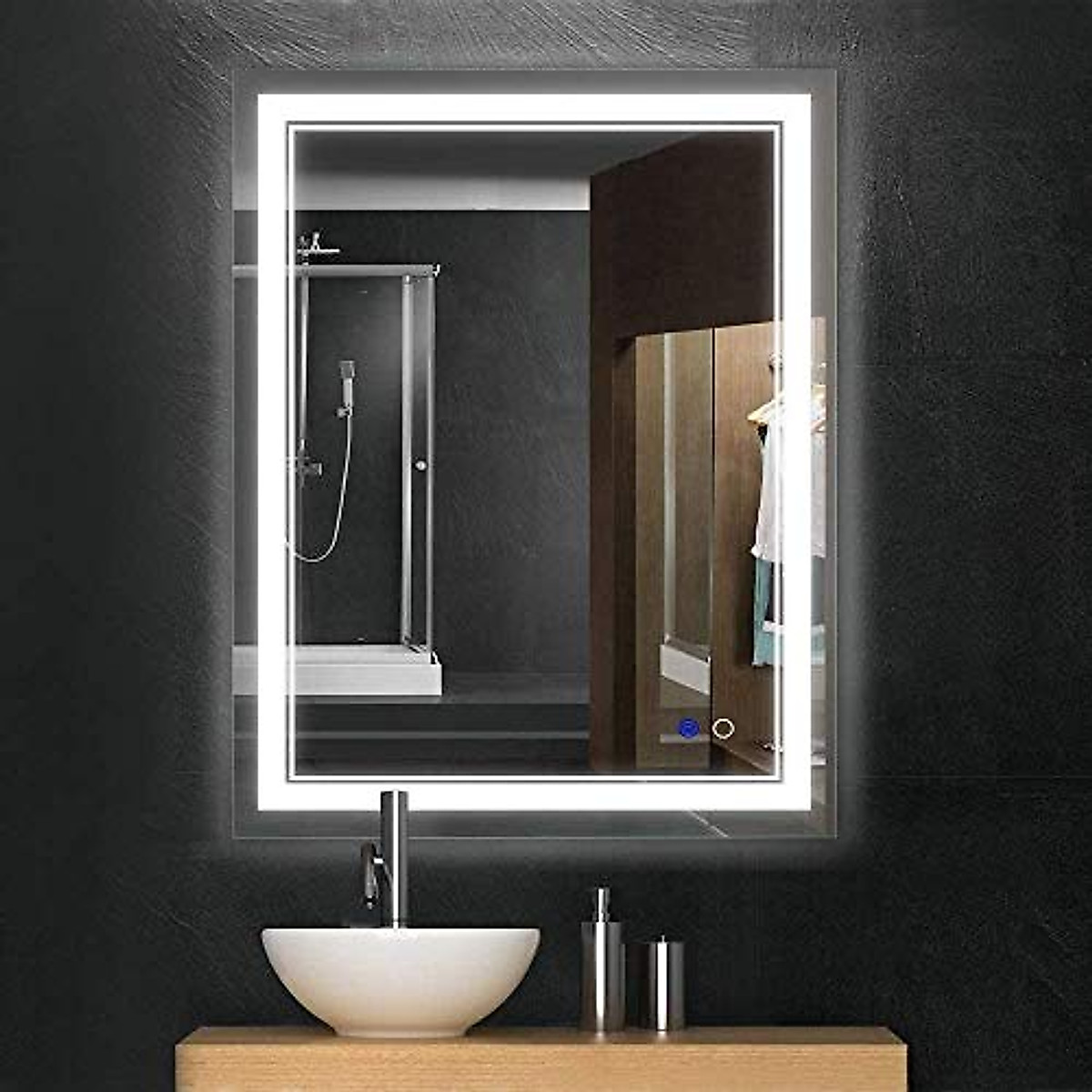 Cangfort 28"x 20" Bathroom Mirror Horizontal/Vertical Anti-Fog Wall Mounted Makeup Mirror with LED Light Over Vanity