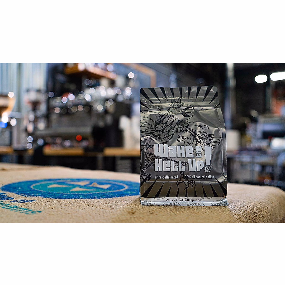 Wake The Hell Up! 12oz Ultra-Caffeinated Blueberry Ground Coffee, Low Acid, Medium-Dark Roast