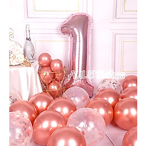AULE 40 Inch Big Rose Gold 1 Balloon Number Large Foil Helium Number Balloons 0-9 Jumbo Giant Happy 1st Birthday Party Decorations for Boy or Girl Huge Mylar Anniversary Party Supplies