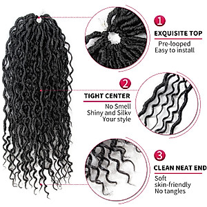 New Goddess Locs Crochet Hair Extensions 18Inch Pre-looped River Fauxs Locs Wavy Curly Fauxlocs Bohemian Crochet Braids 4Packs(1B, 18inch) …