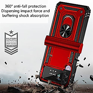 KVIBEO Case for Samsung Galaxy Z Flip 4, Rugged Military Case with Magnetic Ring Kickstand Hard PC Shockproof Anti-Drop Cover,Red