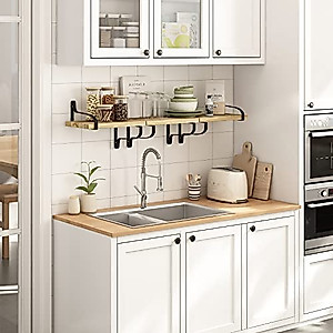 Fixwal Floating Shelves, Wall Mount Rustic Wood Wall Shelves with Large Storage, for Kitchen Living Room Bathroom Bedroom, Set of 3 Carbonized Black (15.8 x 10.6 x 1.2in)