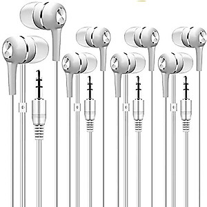 Yoley Bulk Earbuds Headphones 50 Pack for School Classroom Kids, Wholesale Durable Wired Earphones Class Set to Students Teens and Adult (White)