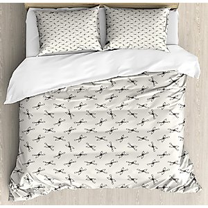 Lunarable Canoe Duvet Cover Set, Doodle Style Prehistoric Boat Design with Paddles Hand Drawn Pattern, Decorative 3 Piece Bedding Set with 2 Pillow Shams, Queen Size, Charcoal Grey Coconut