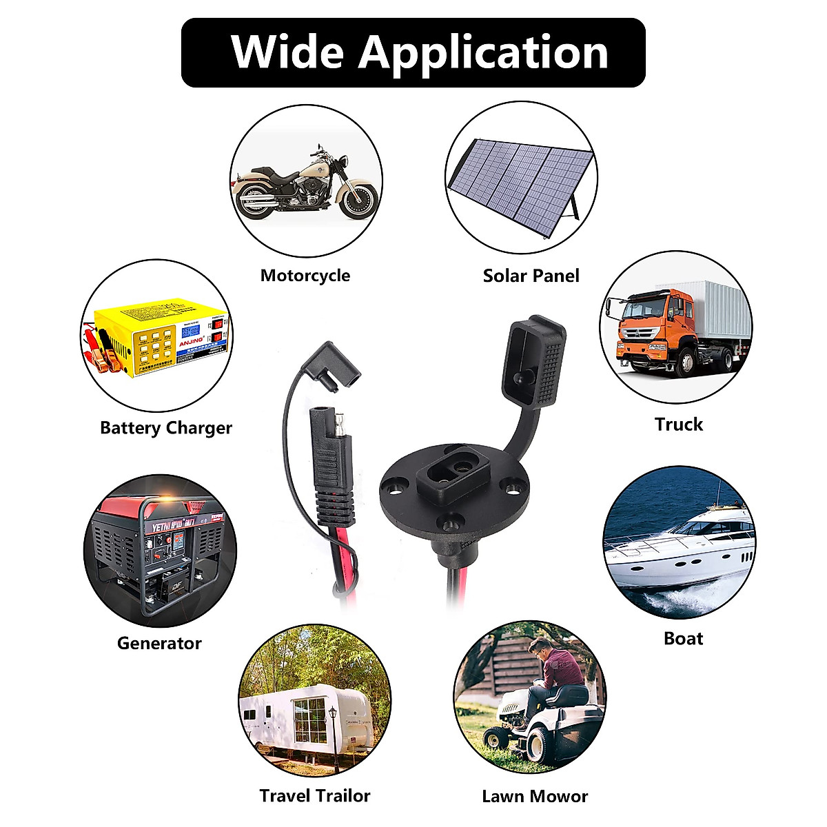 CERRXIAN 30cm 12AWG SAE to SAE Socket Sidewall Port Panel Mount Solar Cable, SAE Quick Connect Harness Cable(2-Pack)