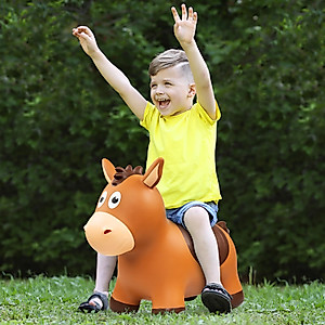 ZOOJOY Bouncy Horse Hopping Toys, Inflatable Animal Horse Toys for Toddlers 1-3, Outdoor Indoor Bounce and Ride On Bouncer for Boys Girls, Birthday Gifts for 18 Months 2 3 4 5 6 Year Old with Pump