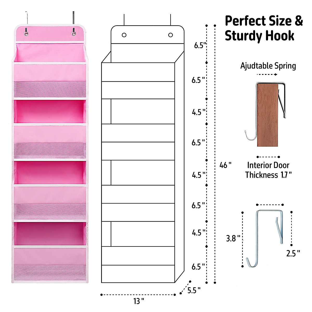 Over Door Hanging Organizer with 4 Large Capacity Pockets, Ideal Storage for Closet, Bathroom, Nursery, Bedroom, Dorm, Toys, Cosmetics, and Baby Essentials, Pink