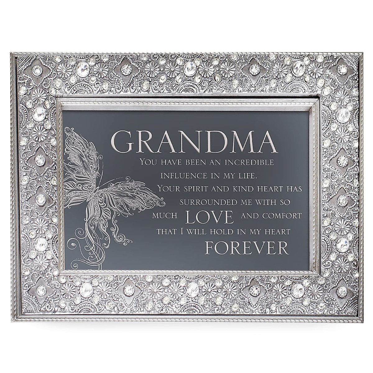 Cottage Garden Grandma in My Life Much Love Filigree Jewel Bead Silver Tone Music Box Plays Canon D