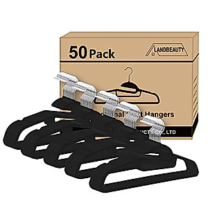 50 Pack Non-Slip Velvet Hangers Suit Clothes Hanger Space Saving Hangers 15~20LBS Heavy Duty Hangers 17.7inch (Black)