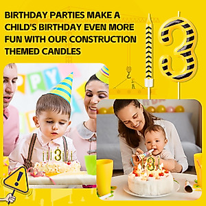 13 Pcs Construction Themed Birthday Candles Set 12 Yellow and Black Number 3 Candle Cake Topper for Construction Party Decoration Supplies (Number 3)