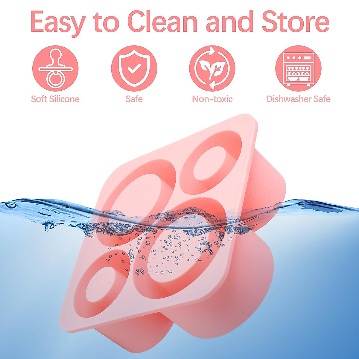 Ice Cube Tray for Stanley Cup Ice Mold 20oz 30oz 40oz Tumbler 4-Cavity Silicone Cup Ice Cube Mold Trays with Lid and Bin for Chilling Whiskey, Drinks, Coffee Easy Fill and Release Ice Maker (pink)